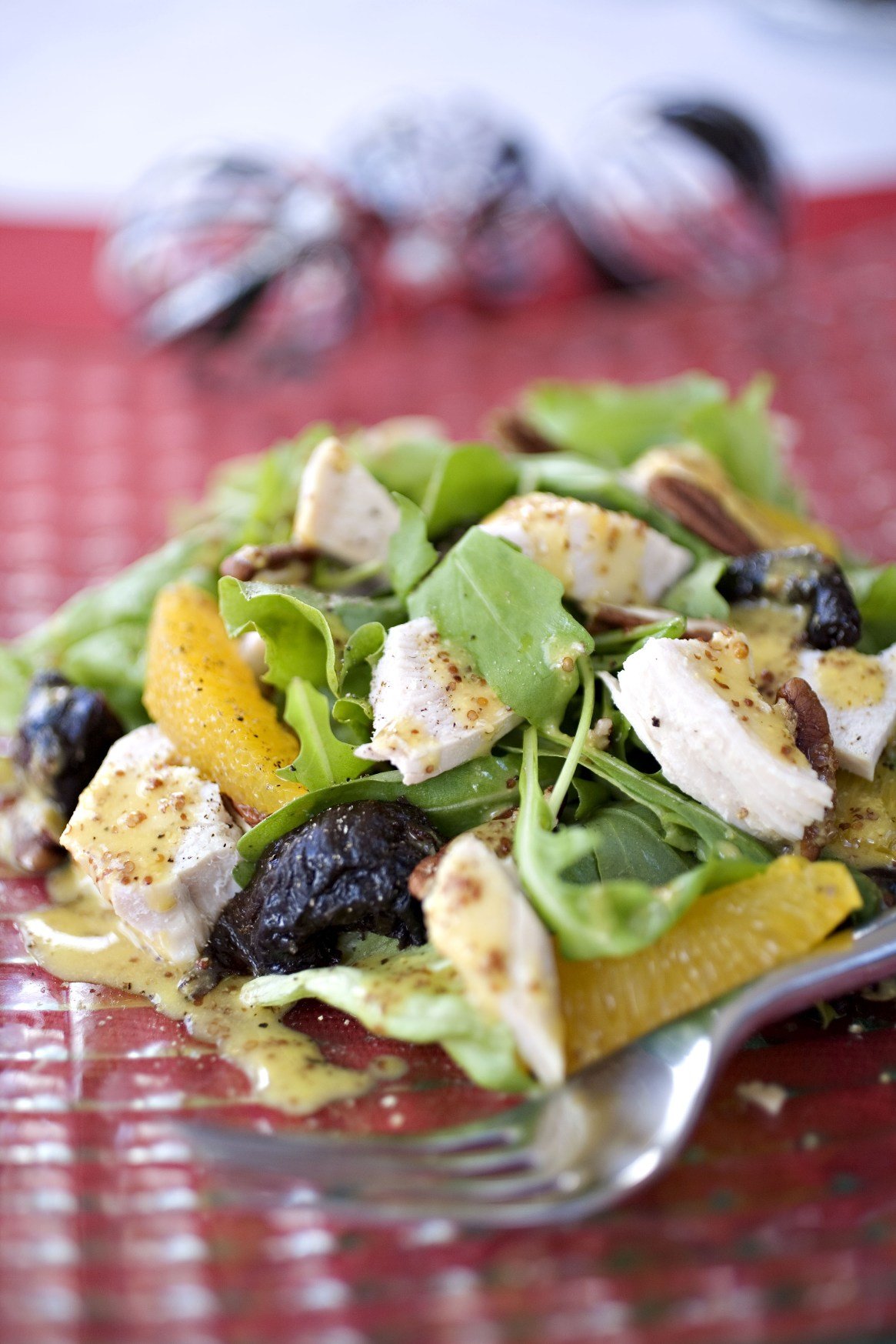 Turkey and Orange Prune Salad with Toasted Pecan Nuts